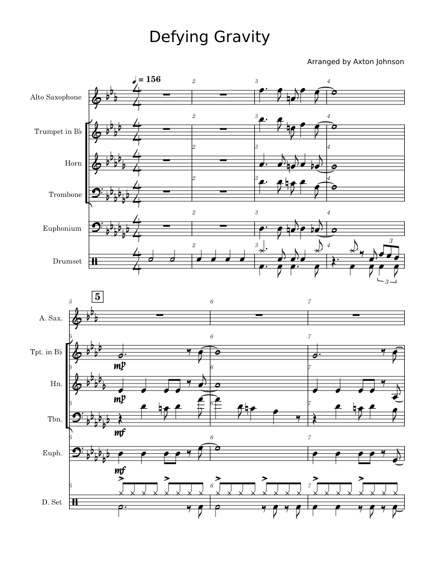 Defying Gravity Sheet music for Trombone, Tuba, Saxophone alto, French ...
