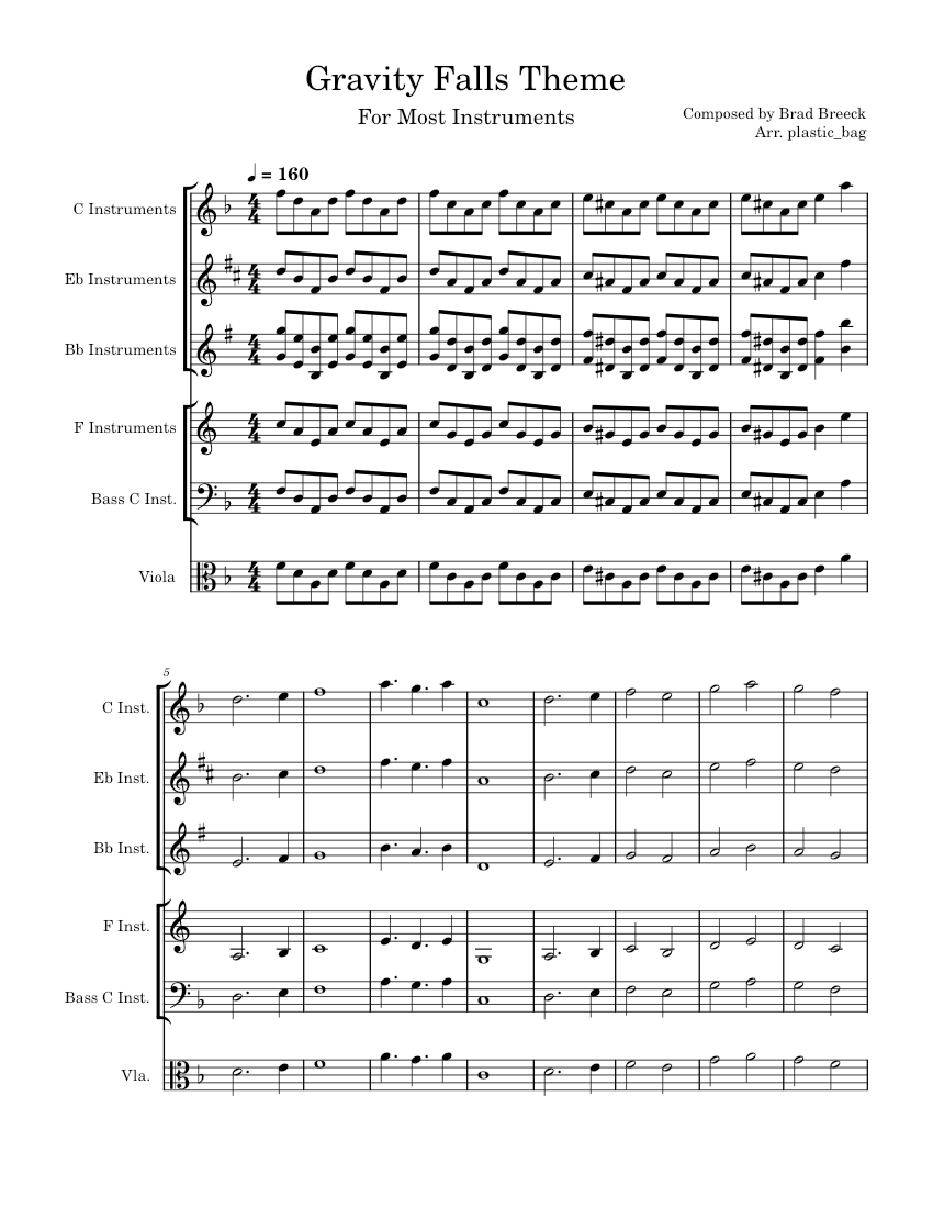 Gravity Falls Theme – Brad Breeck Sheet music for Trombone, Flute ...