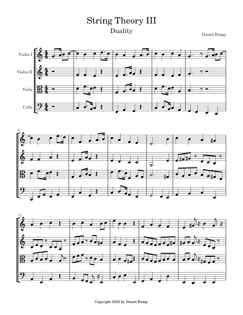 String Theory III: Duality Sheet music for Violin, Viola, Cello (String ...