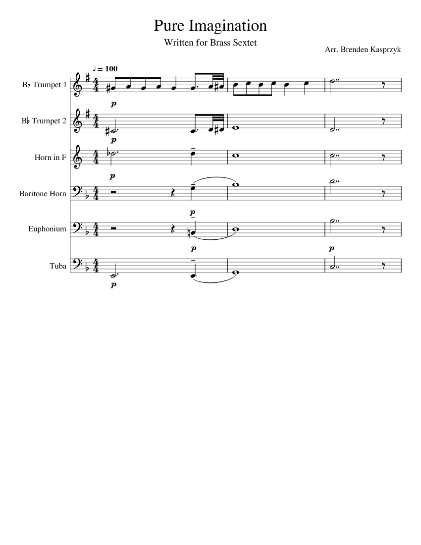 Pure Imagination (Jersey Surf) Sheet music for Euphonium, Tuba, Trumpet ...