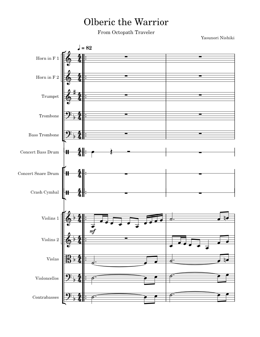 Olberic the Warrior - Octopath Traveler - Orchestra Sheet Music for ...