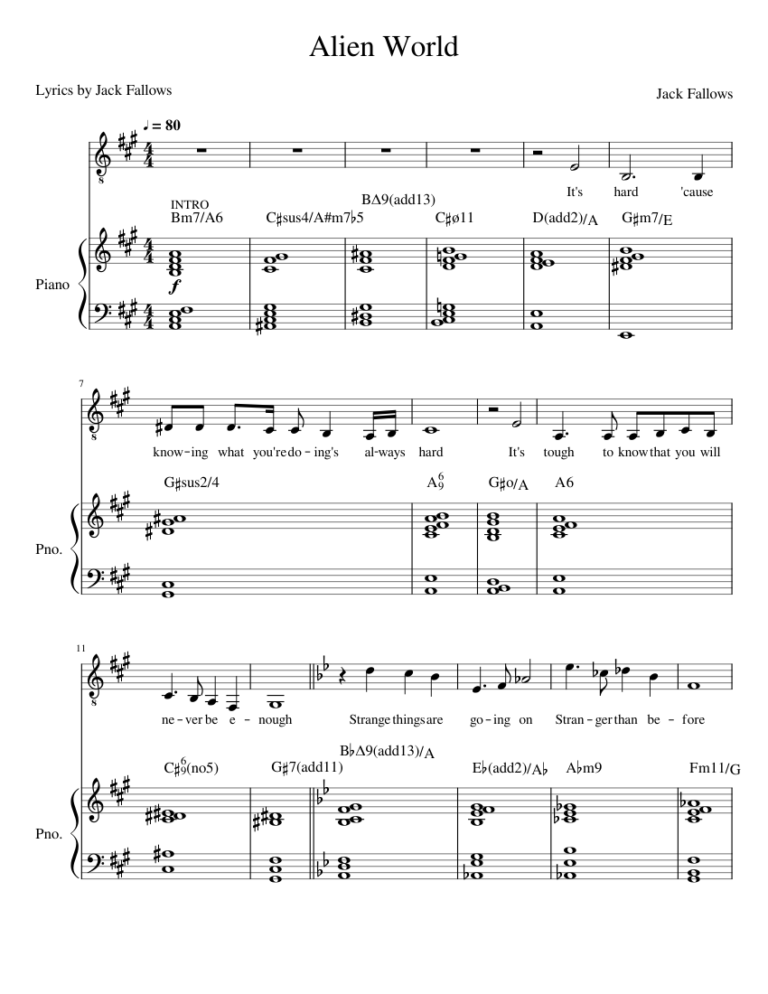 Alien World Sheet music for Piano, Vocals (Piano-Voice) | Musescore.com