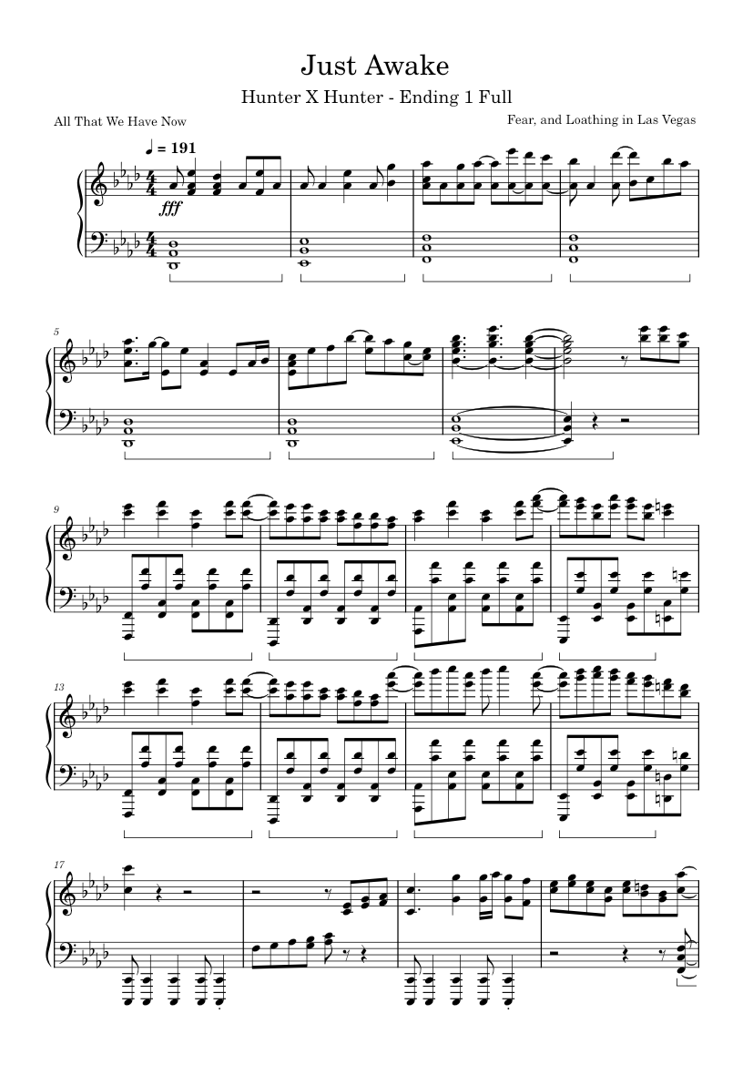 Just Awake (Piano Ver.) - Fear, and Loathing in Las Vegas Sheet Music ...