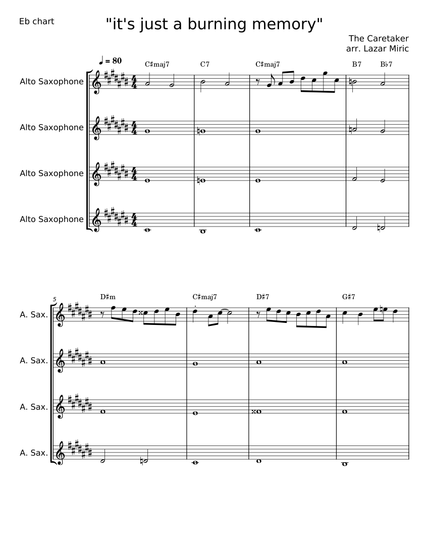 It's Just A Burning Memory - The Caretaker Sheet music for Saxophone ...