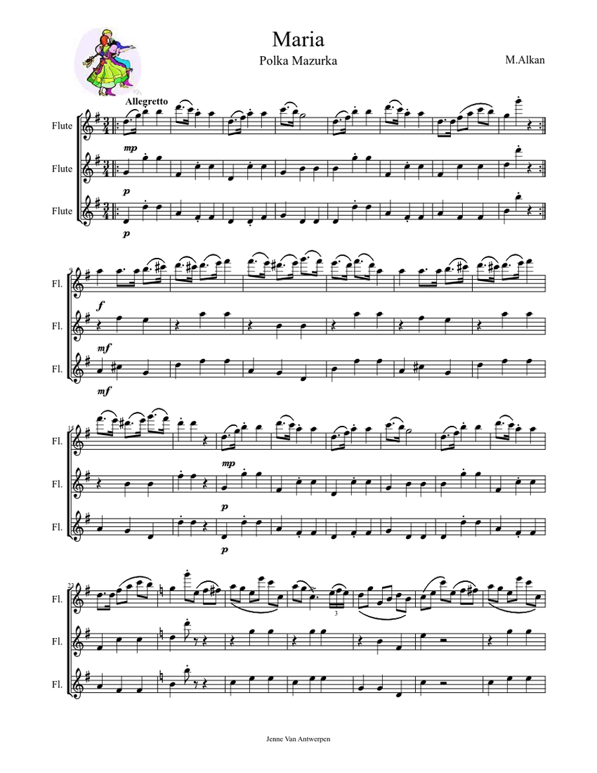 Maria Sheet music for Flute (Mixed Trio) | Musescore.com