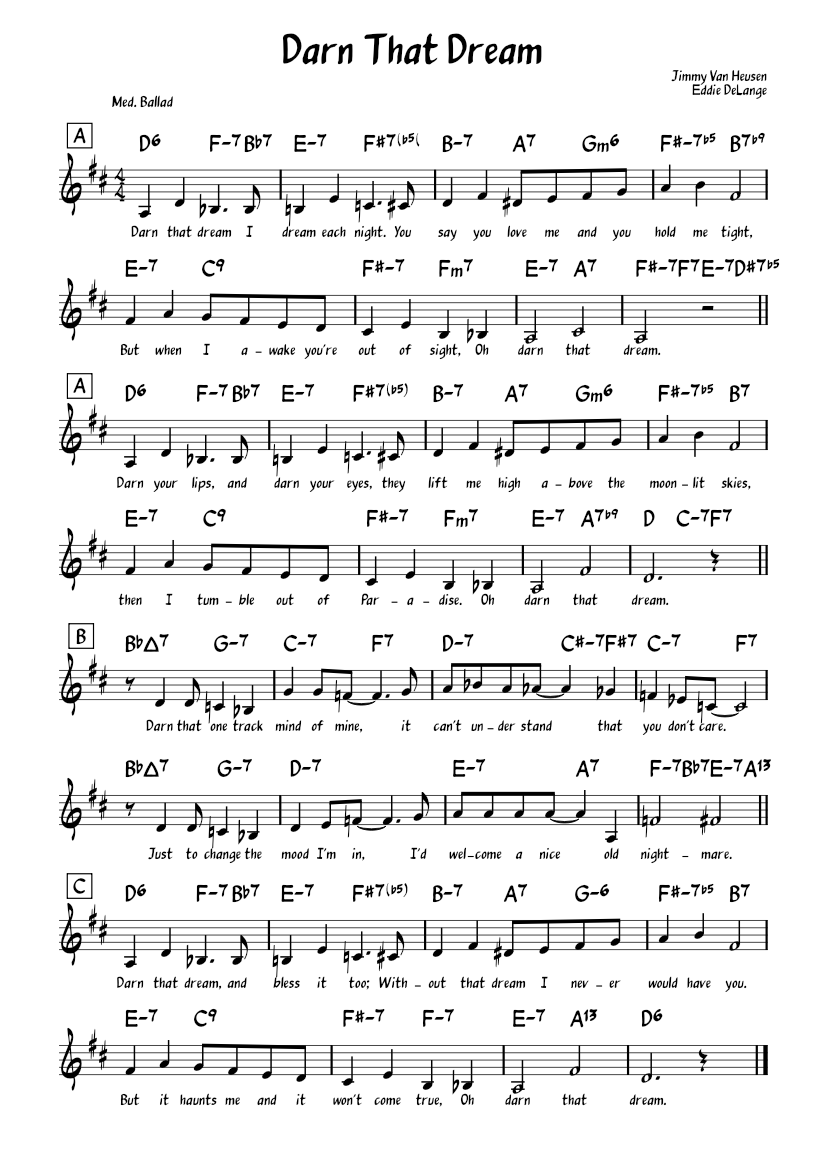 Darn that dream – Jimmy Van Heusen Darn That Dream Lead sheet Sheet ...