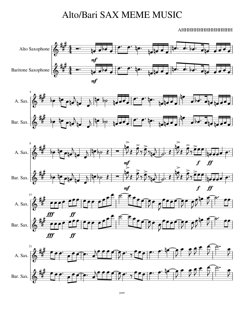 Alto_Bari_SAX_MEME_MUSIC Sheet music for Saxophone alto, Saxophone ...