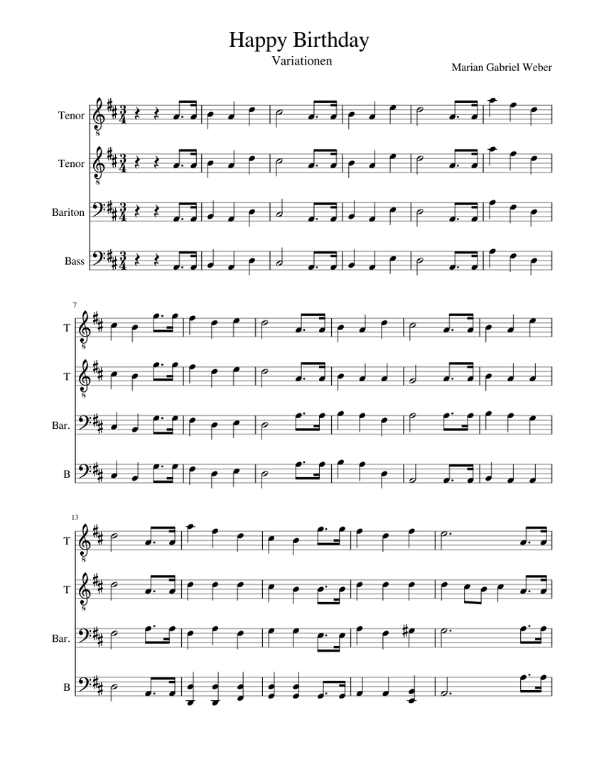 Happy Birthday Sheet music for Tenor, Bass, Baritone (Choral ...