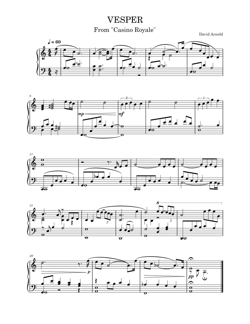 Vesper (Casino Royale) – David Arnold Sheet music for Piano (Solo) Easy ...