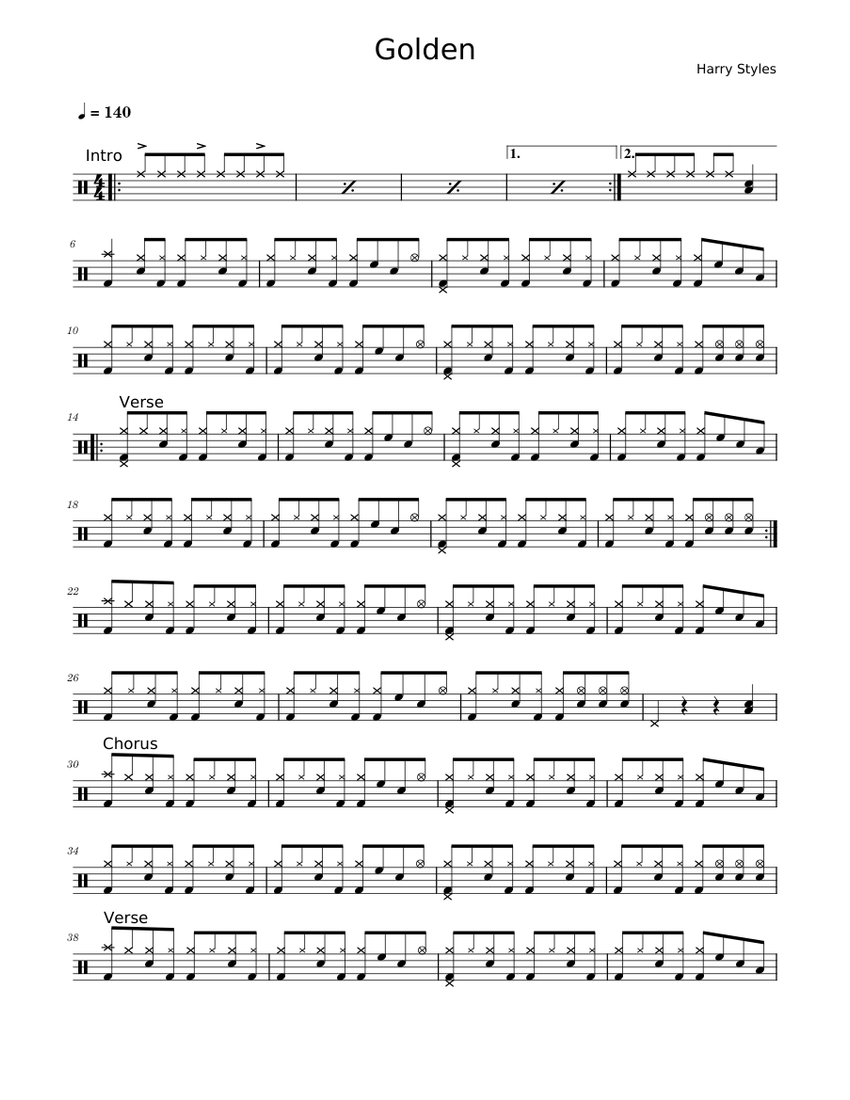 Golden - Harry Styles Sheet music for Drum group (Solo) | Musescore.com