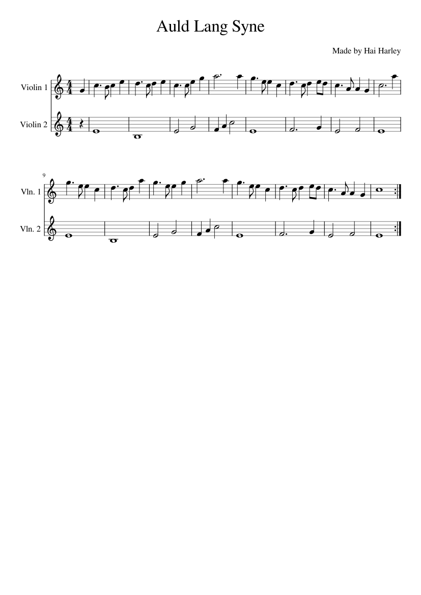 Auld Lang Syne Violin Version. Sheet music for Violin (String Duet) | Musescore.com