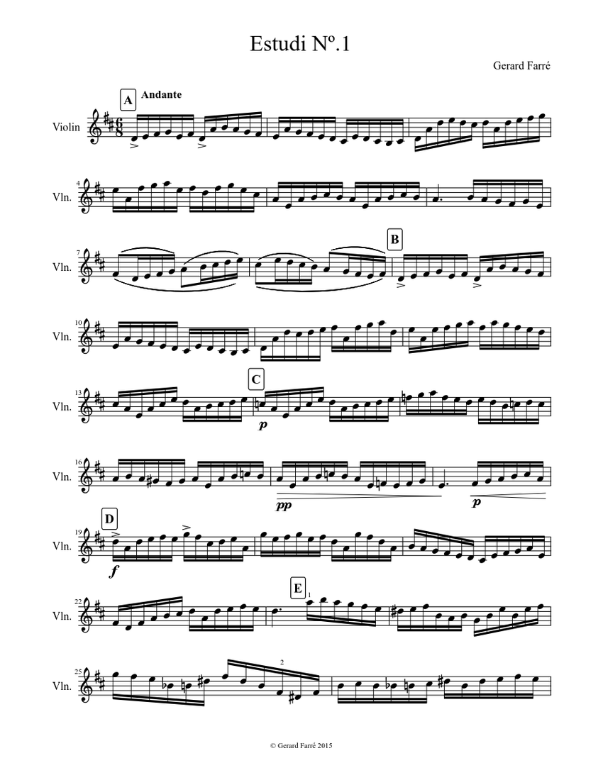 Study (Étude) for violin Nº. 1 - Op. 2 Sheet music for Violin (Solo ...