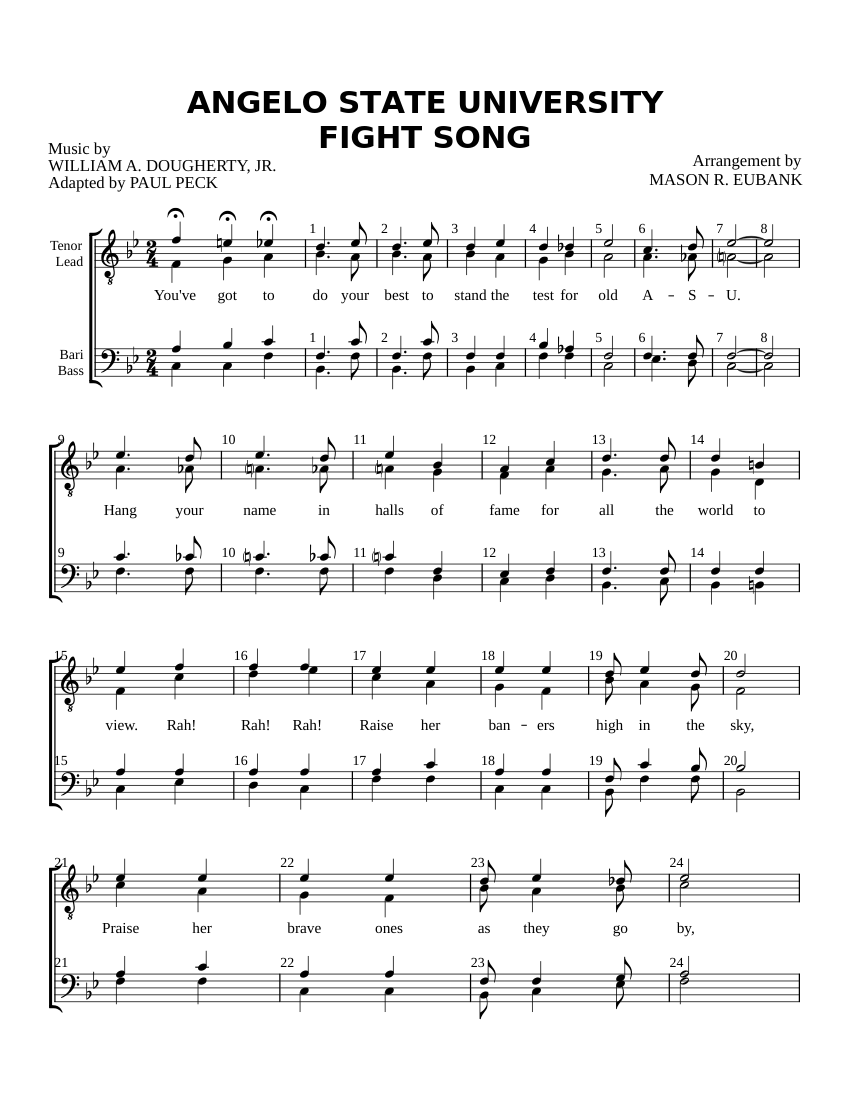 Angelo State University Fight Song – For Barbershop Quartet Sheet music ...