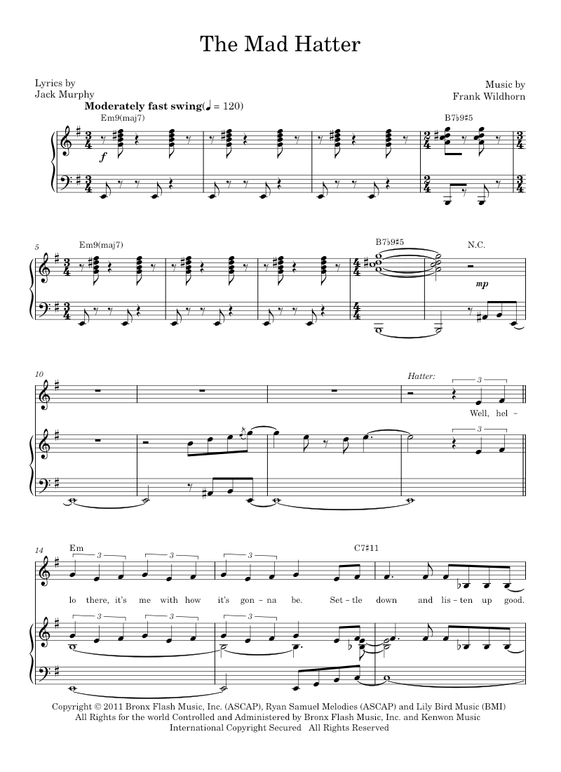 Play Official version of The Mad Hatter Sheet Music by Frank Wildhorn ...