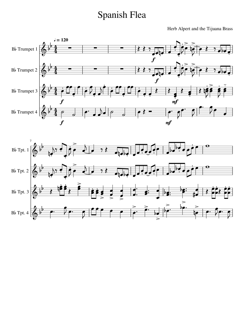 Spanish Flea Sheet music for Trumpet in b-flat (Brass Quartet ...