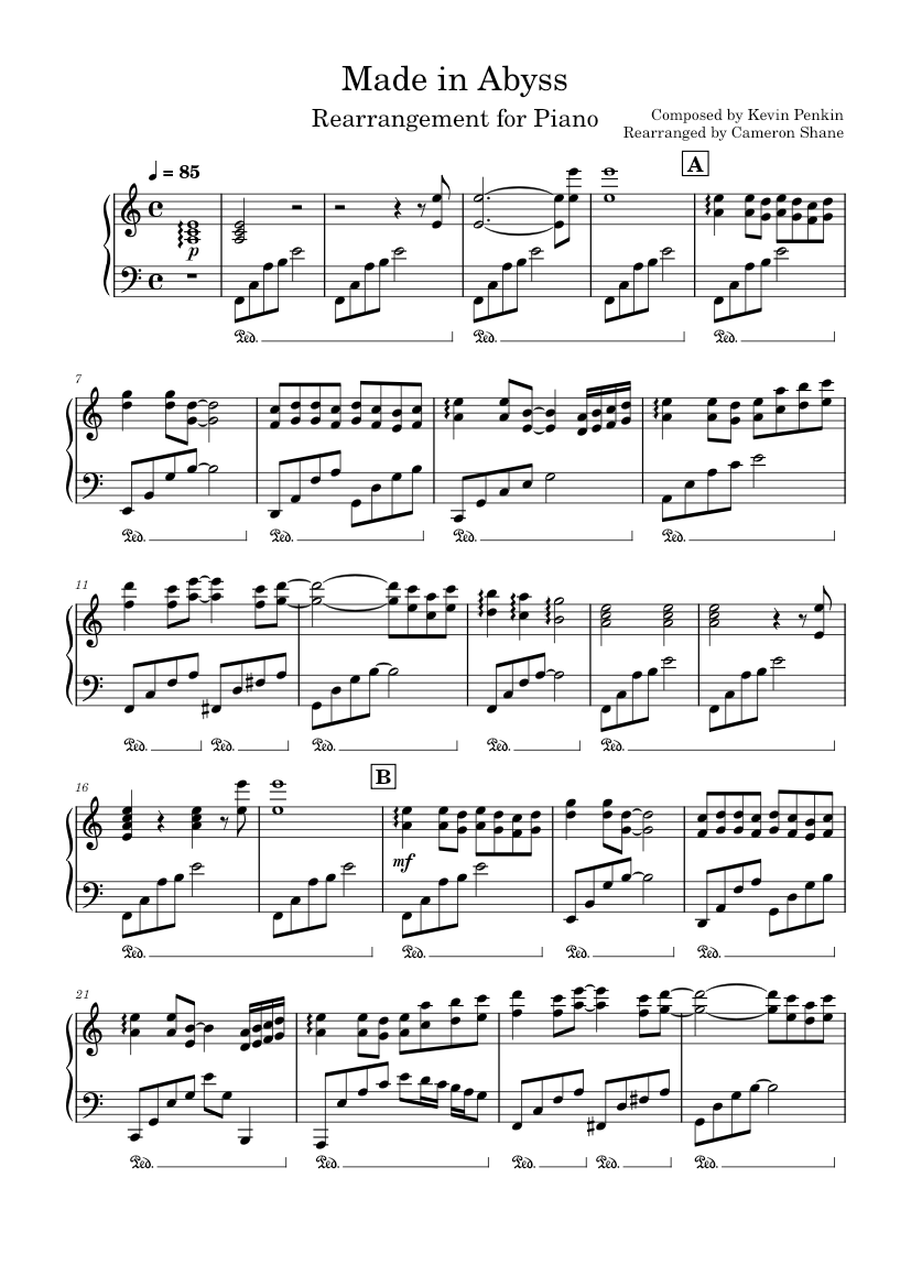 Made In Abyss – Kevin Penkin Piano Rearrangement Sheet music for Piano ...