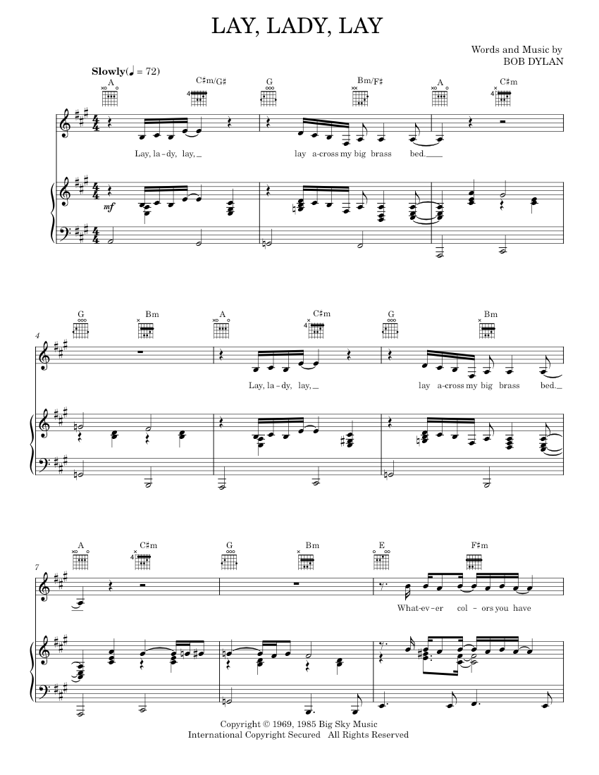 lay lady lay Sheet music for Piano, Vocals by Bob Dylan Official ...