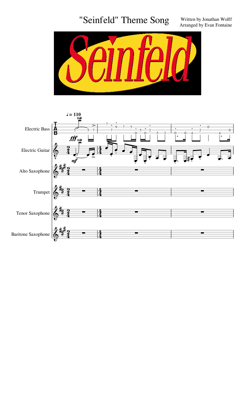 "Seinfeld" Theme Song Sheet Music and Tab for Saxophone alto, Saxophone ...