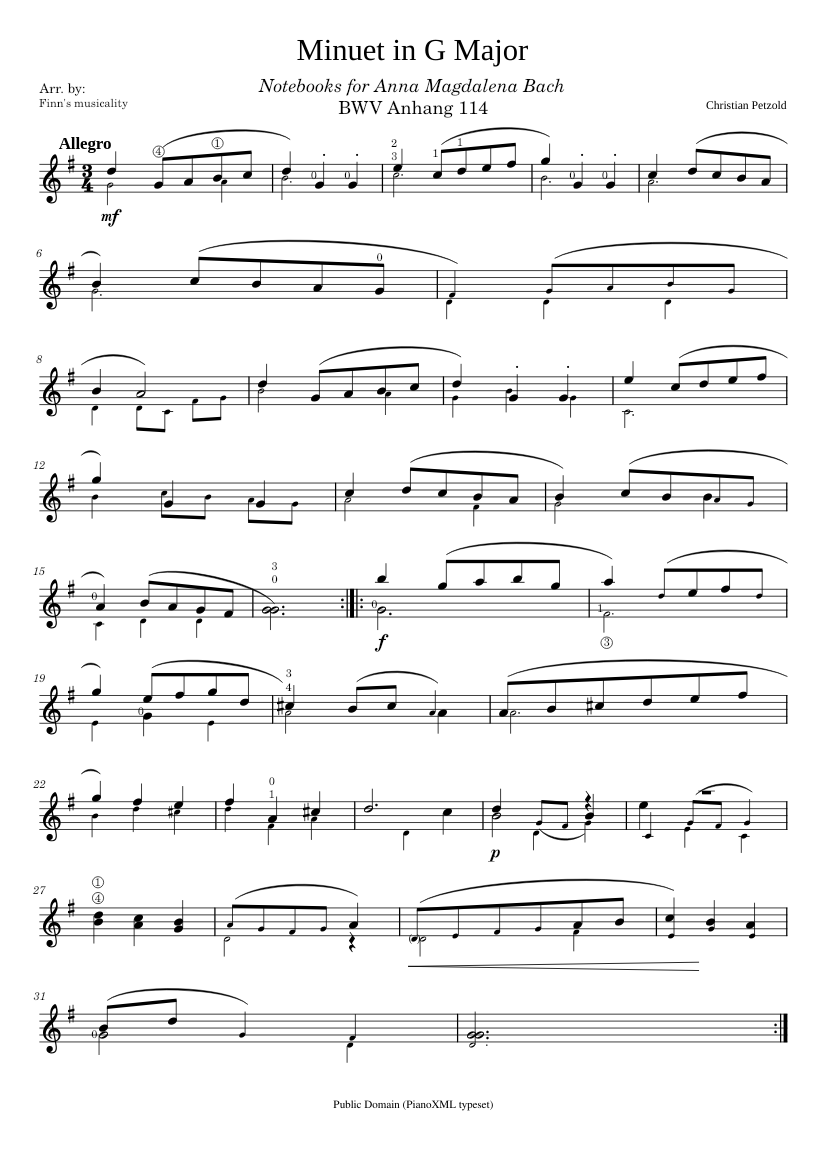 Minuet in G major, BWV Anh.114 – Johann Sebastian Bach Ukulele solo ...