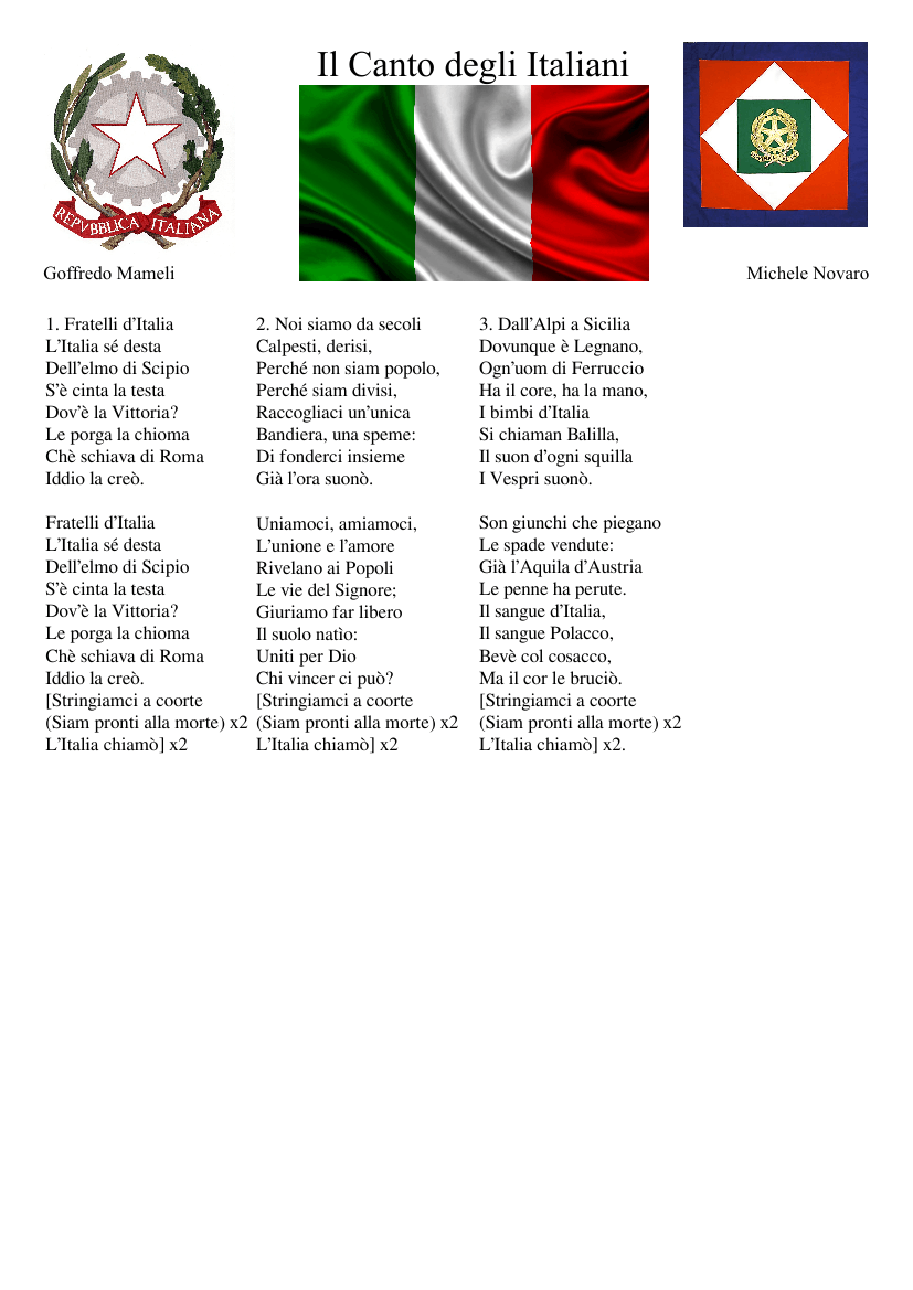 National anthem of Italy complete - Il canto degli Italiani completo ...