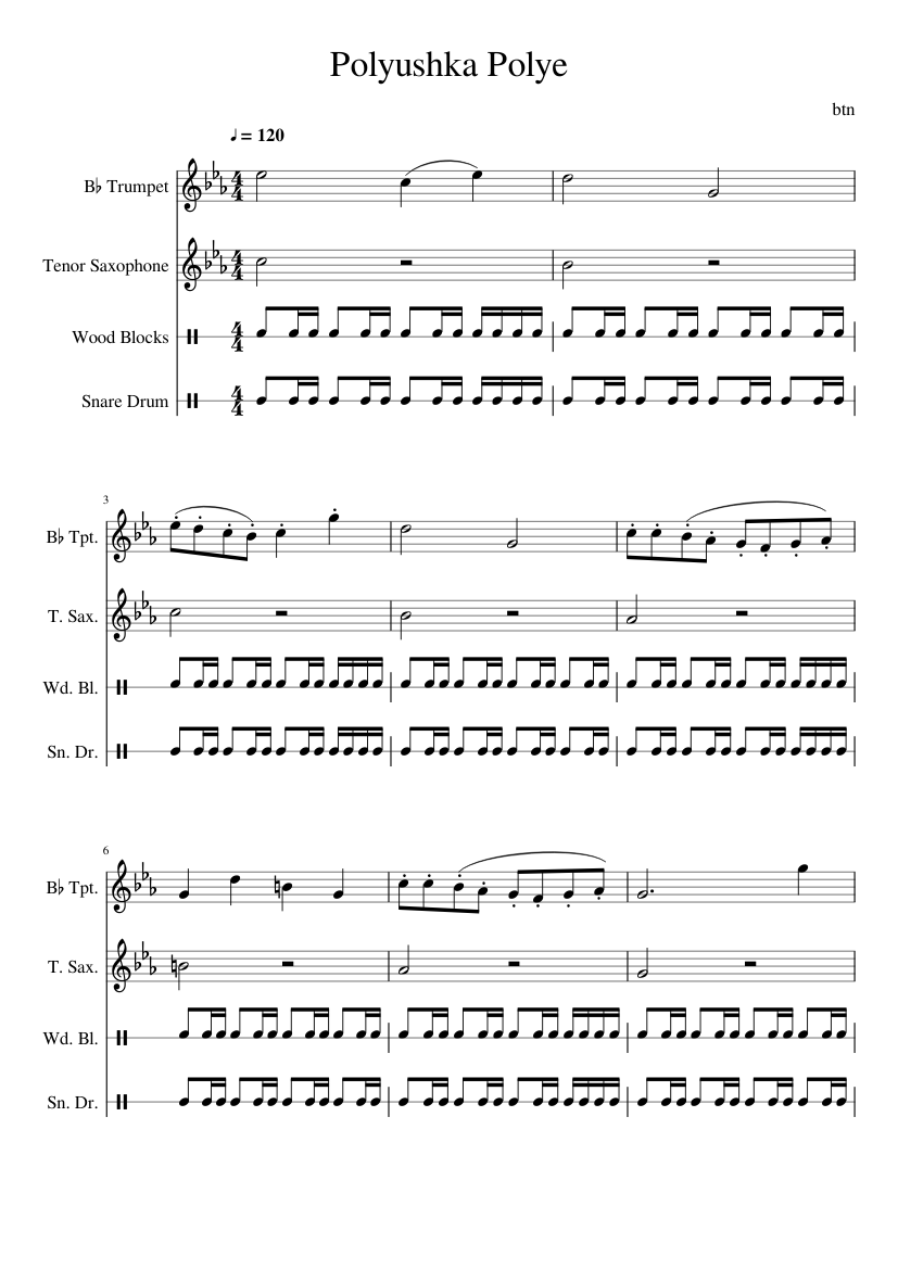 Polyushko pole Sheet music for Saxophone tenor, Trumpet in b-flat ...