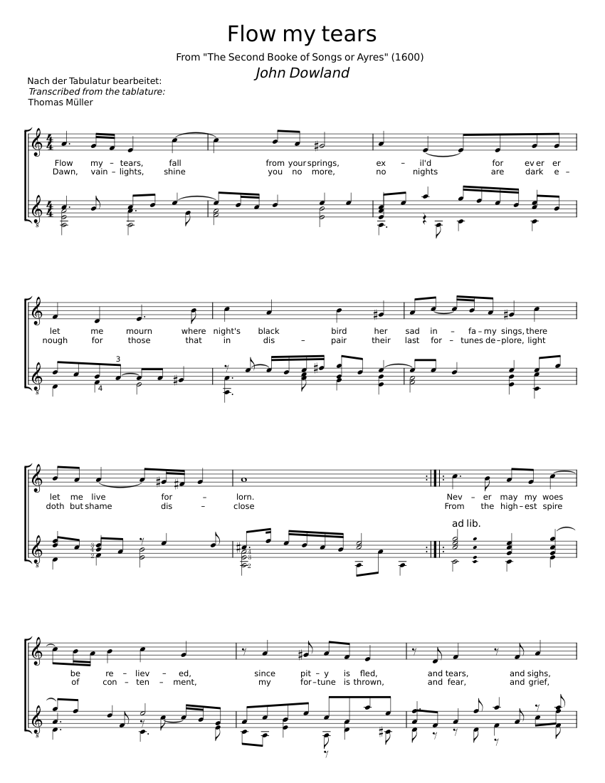 Flow, My Tears - John Dowland Sheet music for Synthesizer (Mixed Duet ...