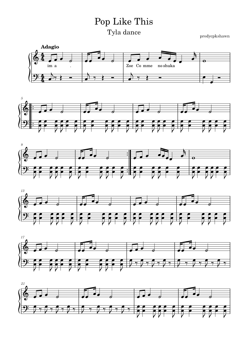 Pop like this – prodycpkshawn Sheet Music for Piano (Solo) easy ...