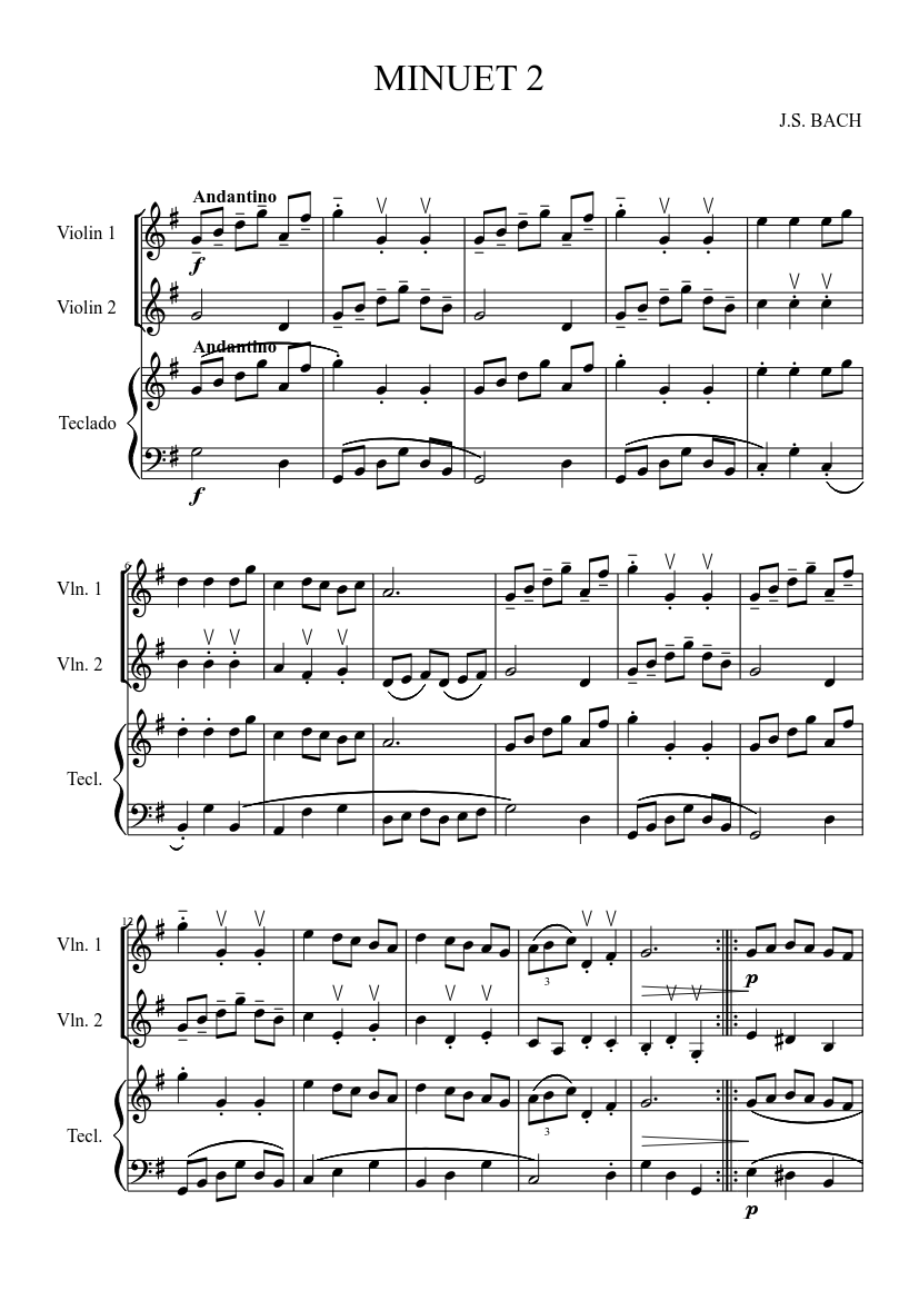 Minuet 2 Sheet music for Violin (String Duet) | Musescore.com