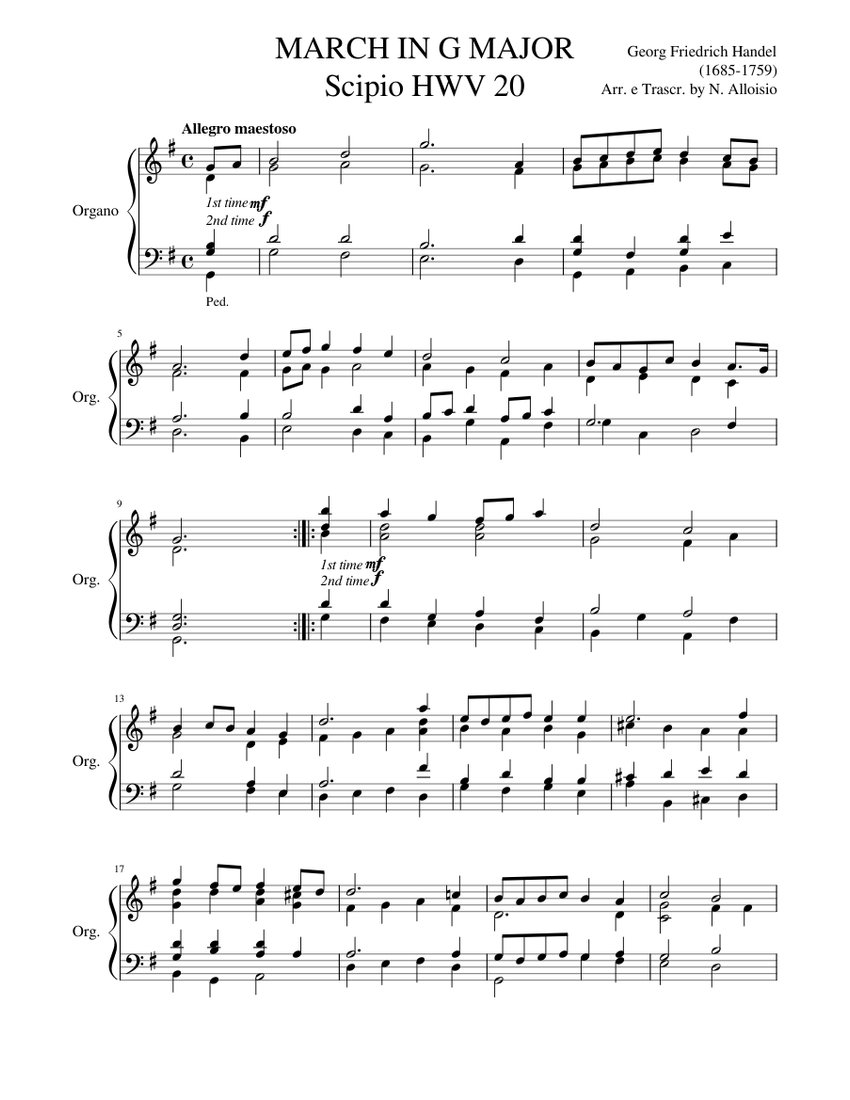 March in G major, Scipio HWV 20, G.F. Handel Sheet music for Organ ...