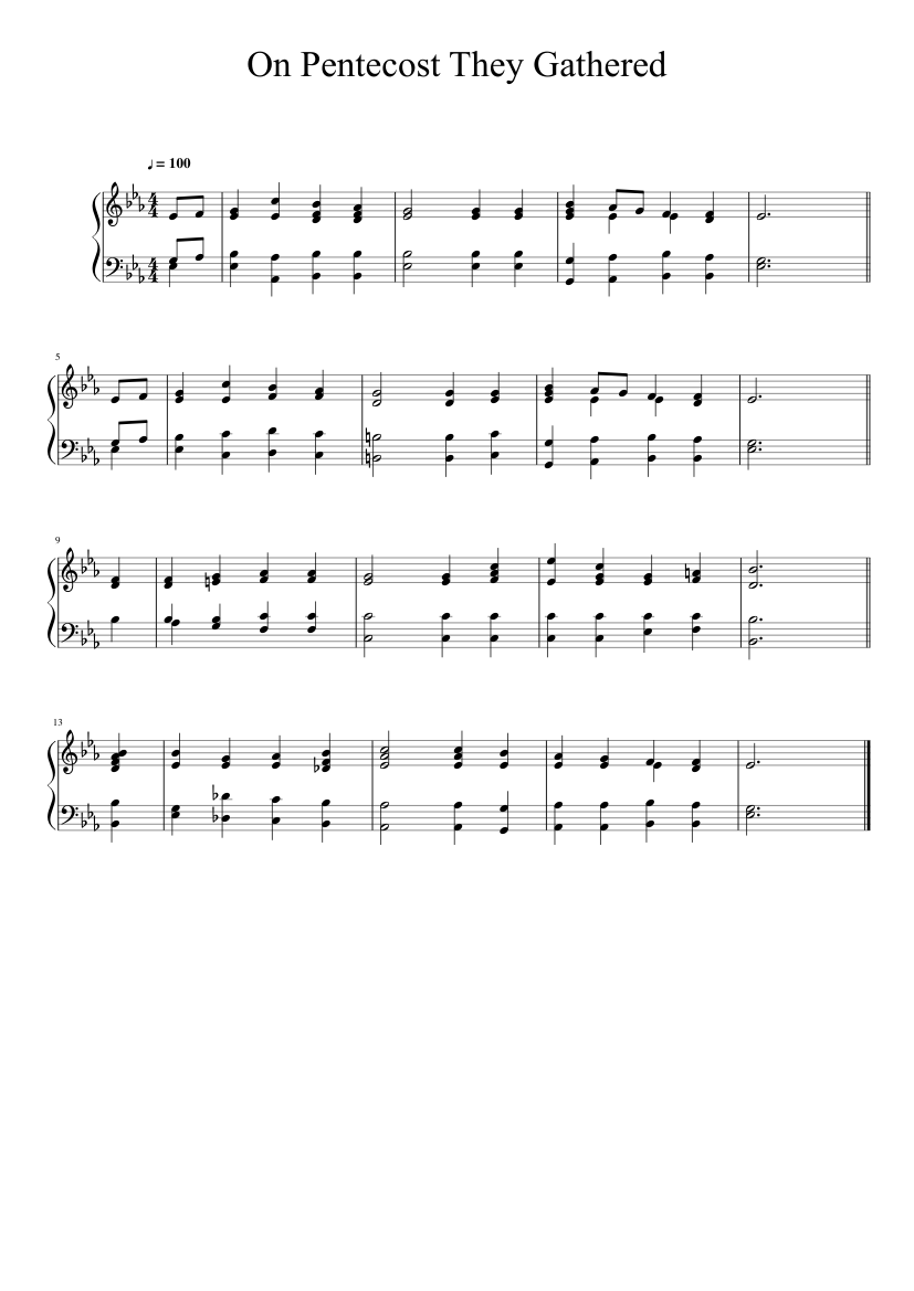 On Pentecost They Gathered Sheet Music for Piano (Solo) Easy ...