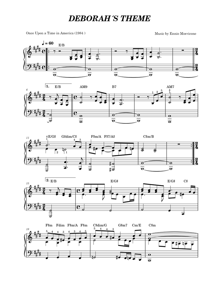 Deborah's Theme (Once Upon a Time in America) - Ennio Morricone Sheet ...