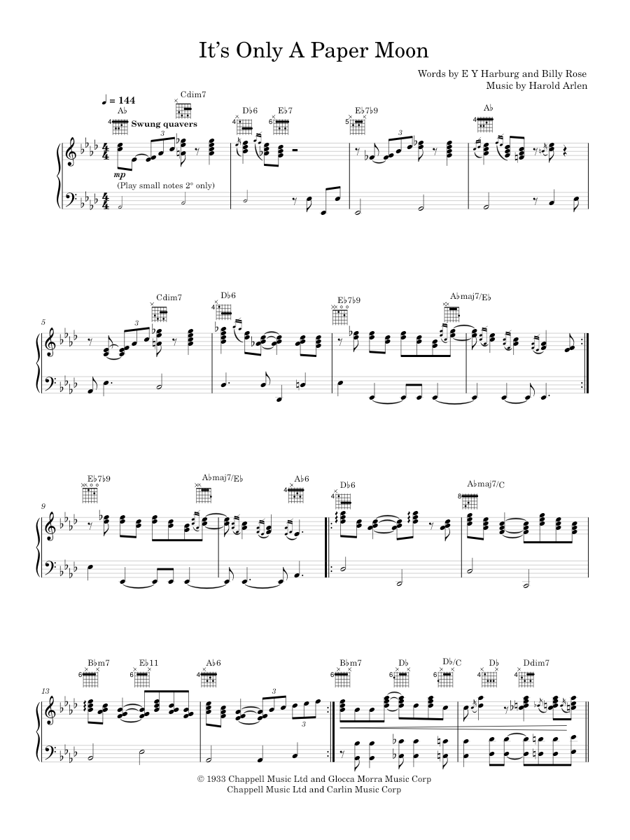 It's Only A Paper Moon Sheet music for Piano, Vocals by Nat King Cole ...