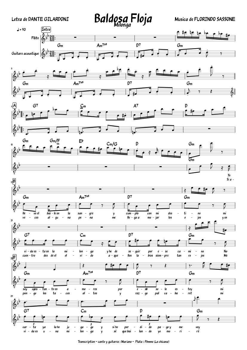 Baldosa Floja Sheet music for Flute, Guitar (Mixed Trio) | Musescore.com