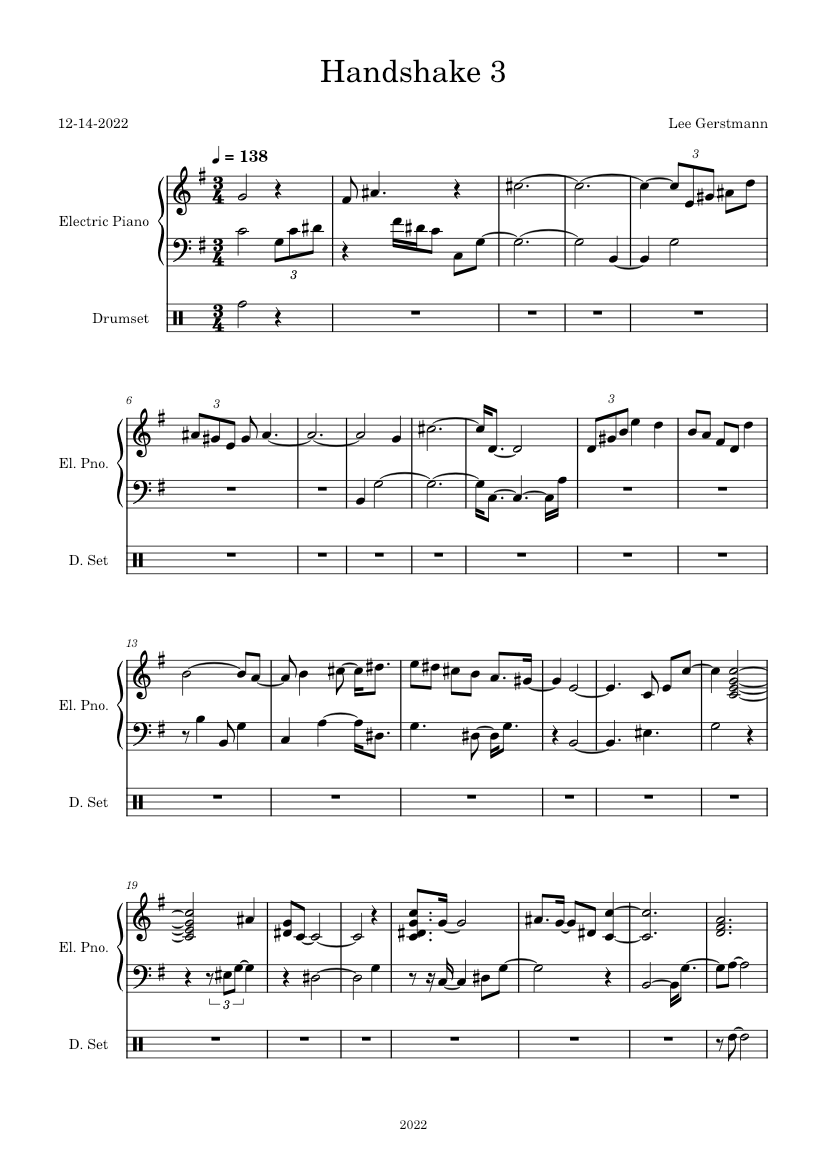 Handshake 3 Sheet music for Piano, Drum group (Mixed Duet) | Musescore.com