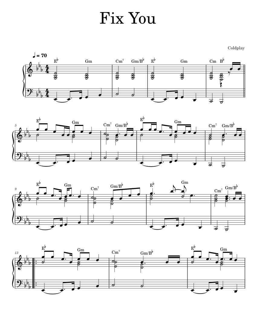 Fix You – Coldplay Sheet music for Piano (Solo) Easy | Musescore.com