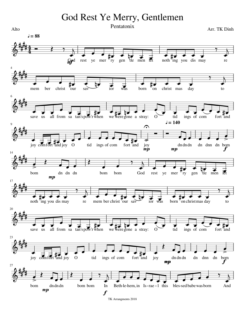 God Rest Ye Merry Gentlemen Alto - piano tutorial