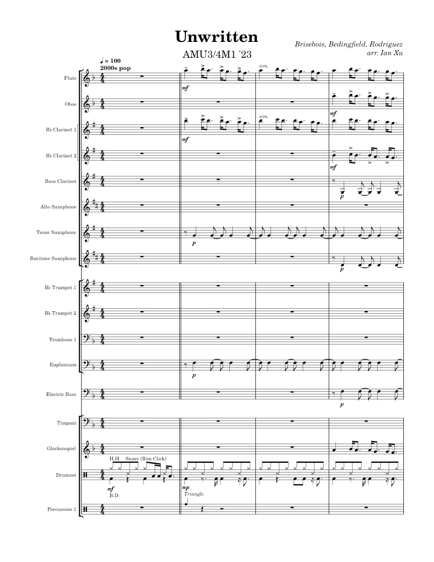 Unwritten - Natasha Bedingfield (for Concert Band-ish) Sheet Music for ...