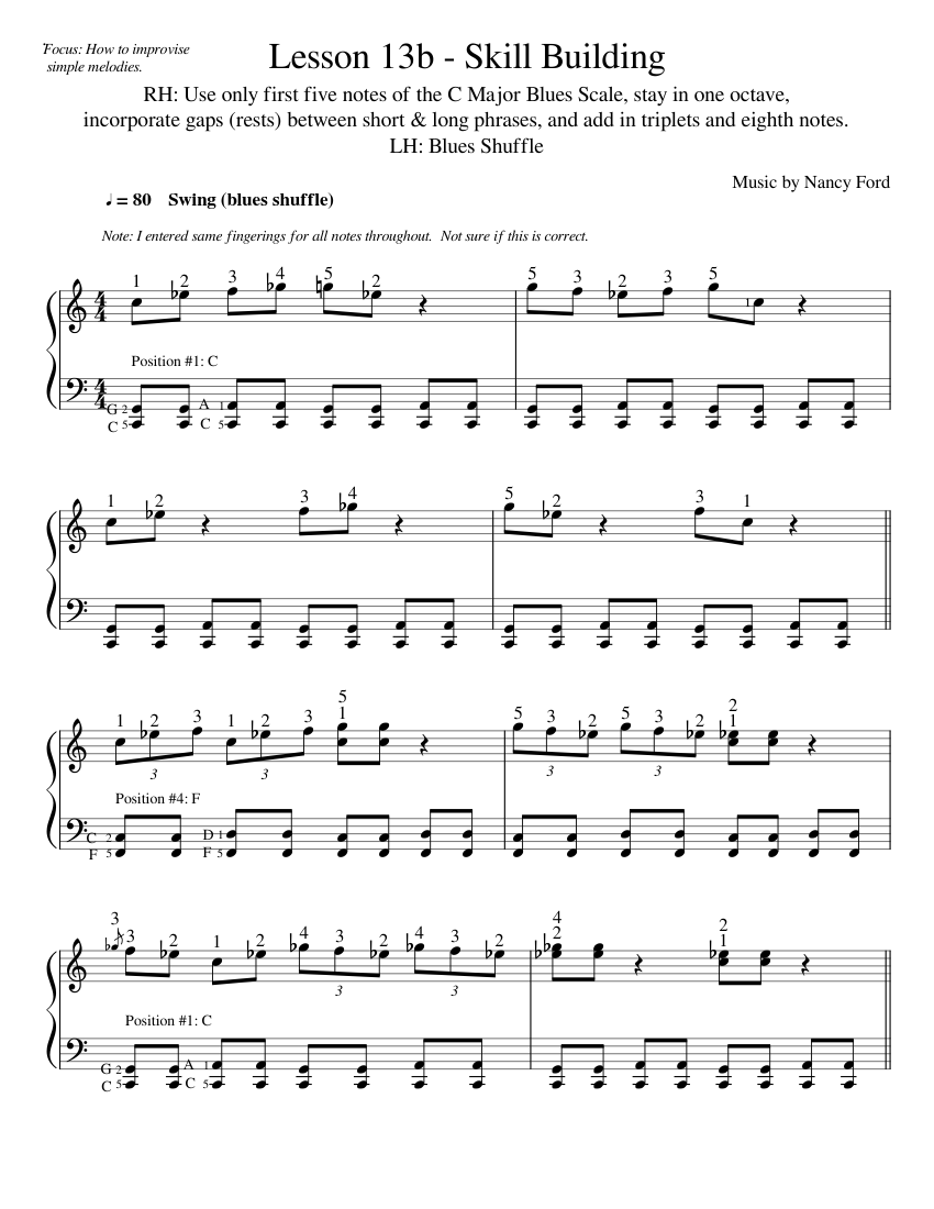 Lesson 13b - Skill Building - How to improvise simple melodies Sheet ...