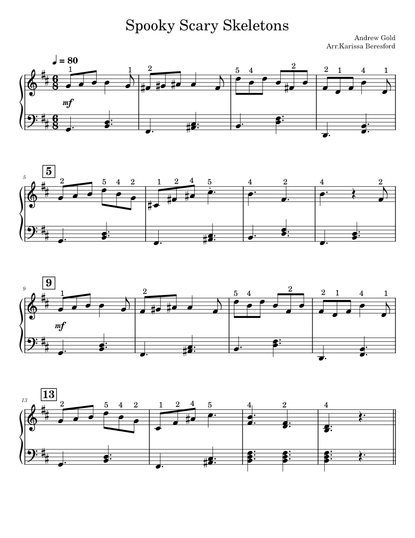 Spooky Scary Skeletons adv13 13 Sheet Music for Piano (Solo) Easy ...