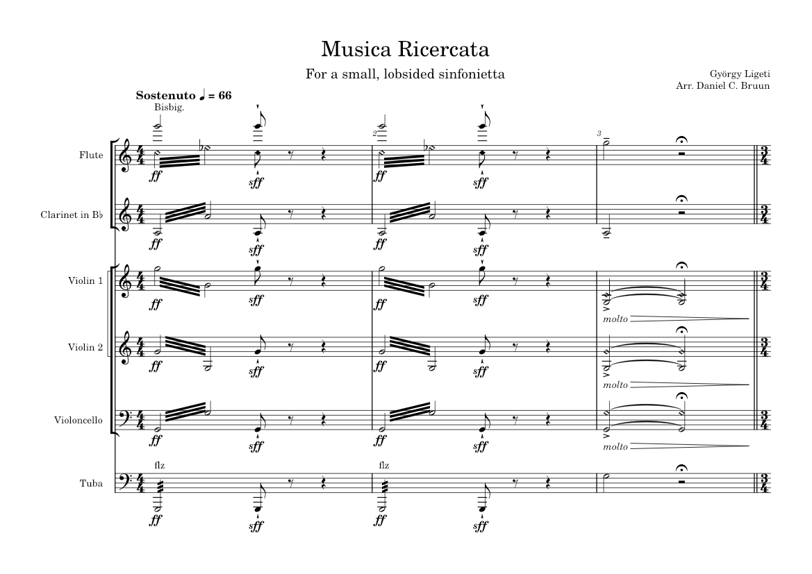 Musica Ricercata – György Ligeti Sheet Music for Tuba, Flute, Violin ...