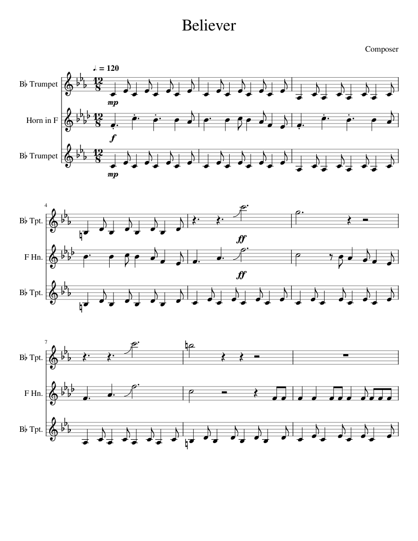 Believer (Trumpet and Mellophone Fanfare) Sheet music for Trumpet in b ...