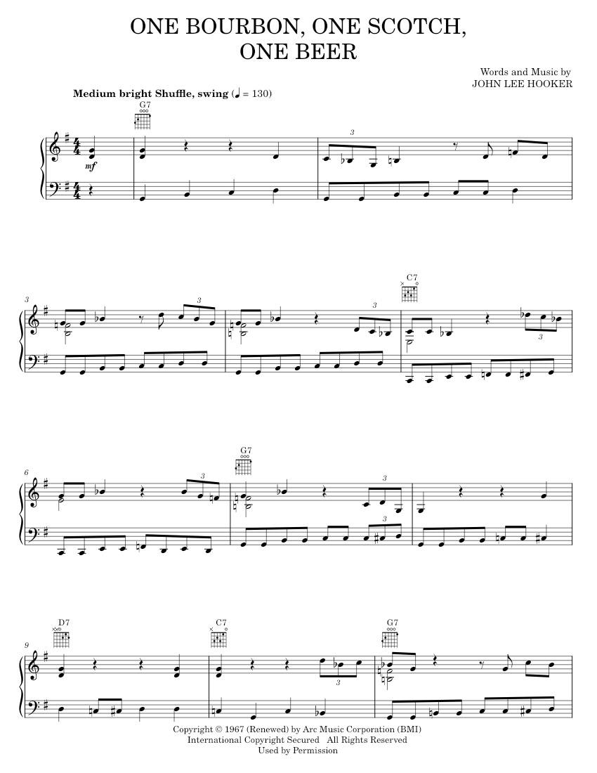 One Bourbon, One Scotch, One Beer Sheet music for Piano, Vocals by ...