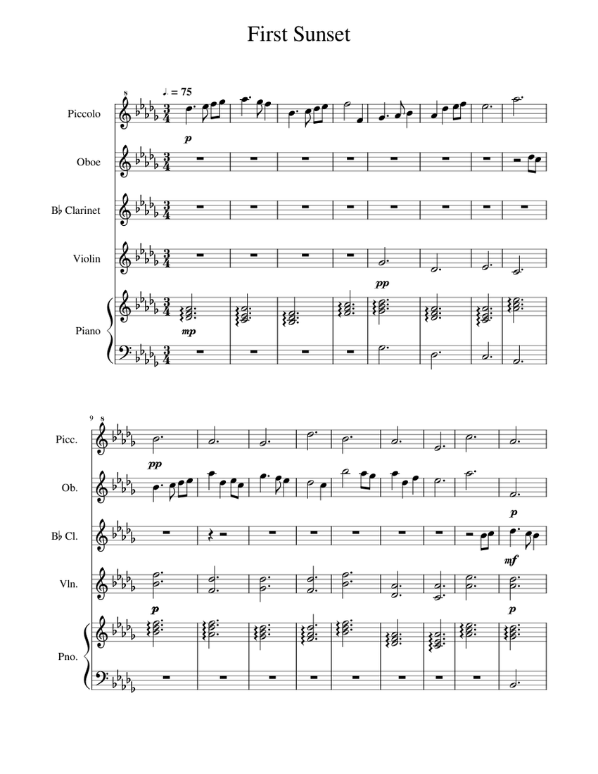 First Sunset Sheet music for Piano, Flute piccolo, Oboe, Clarinet in b ...