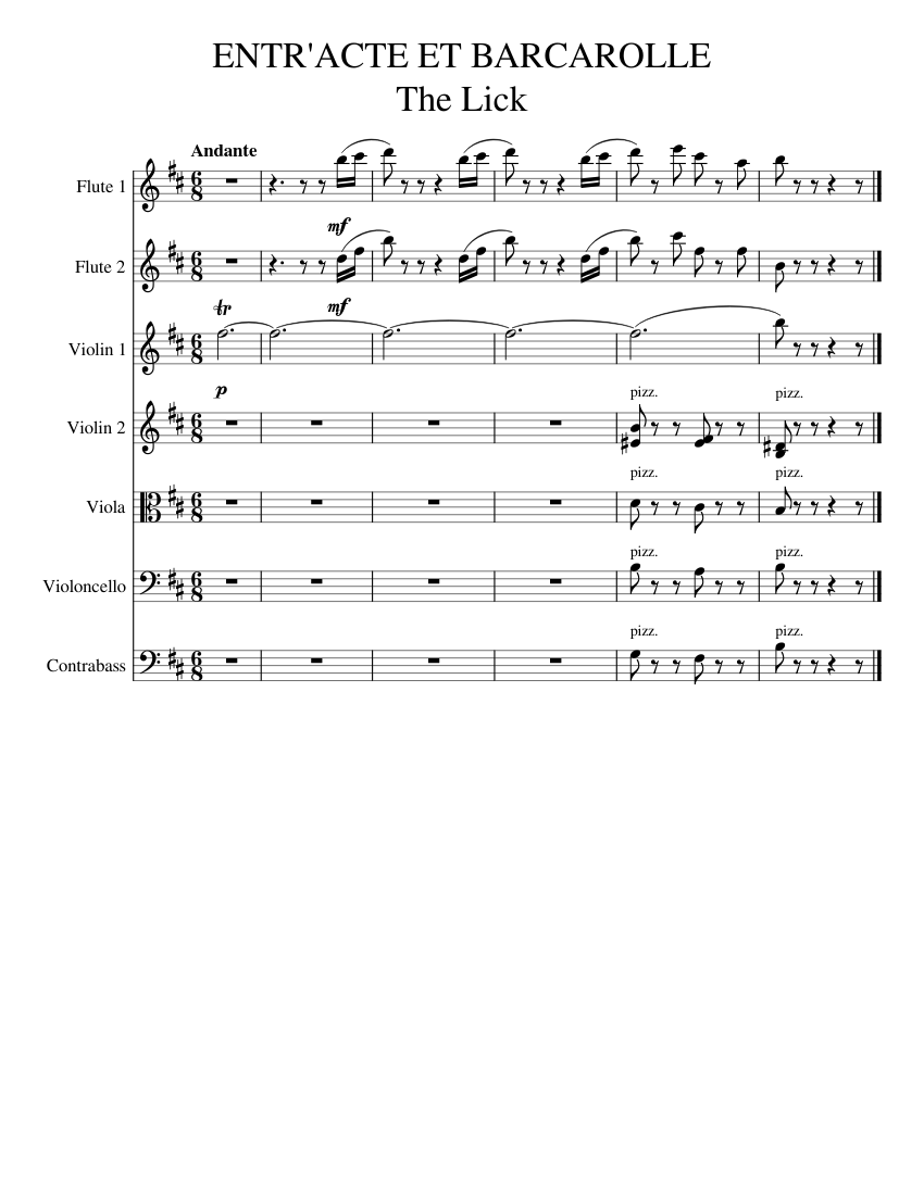 ENTR'ACTE ET BARCAROLLE The Lick Sheet music for Flute, Contrabass ...