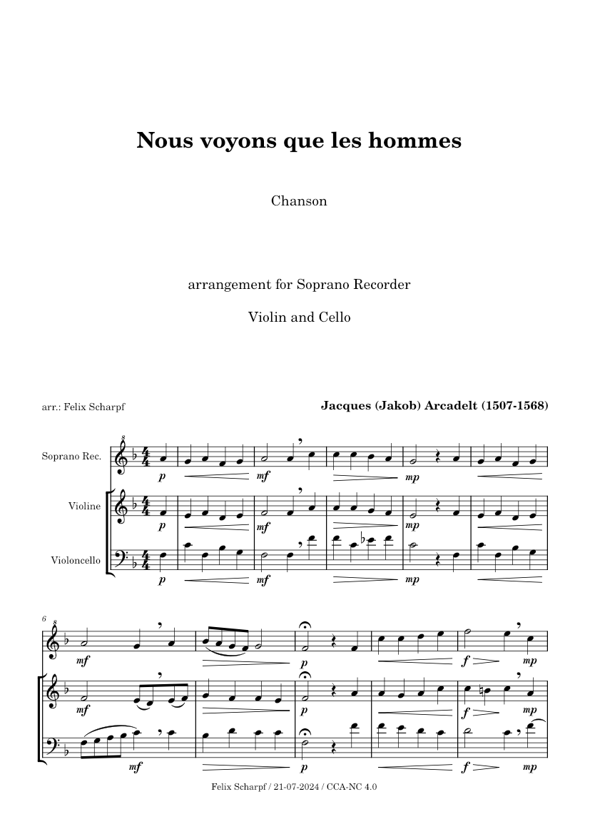 Nous voyons que les hommes - Jacques Arcadelt - arr. for Soprano Rec ...