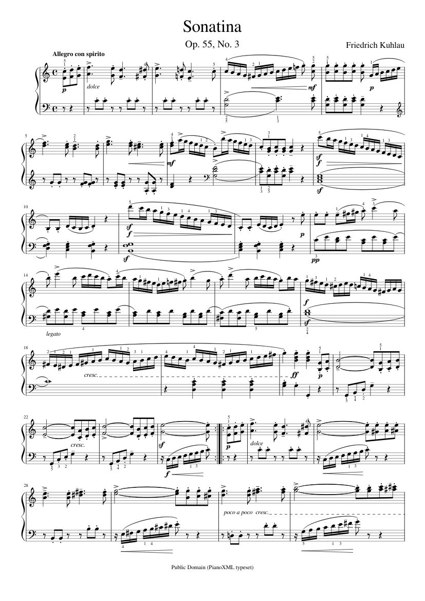 Op. 55, No. 3 - Sonatina - Kuhlau Sheet Music for Piano (Solo ...
