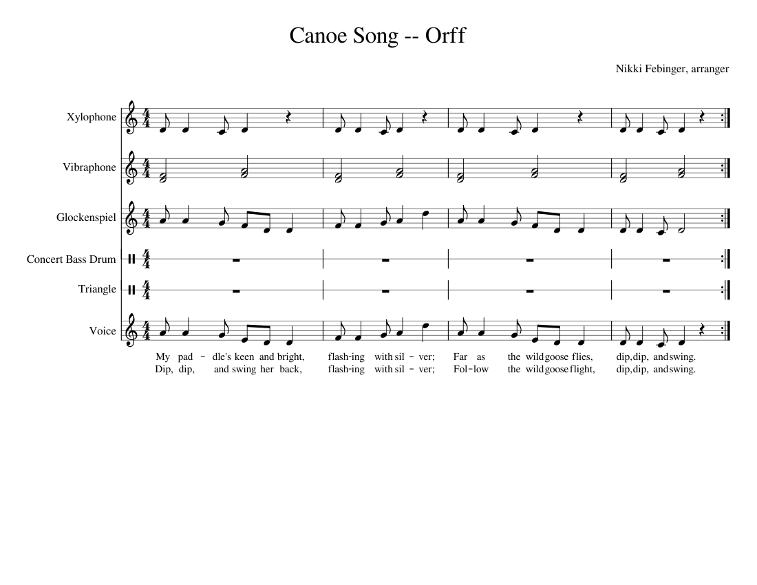 Canoe Song -- Orff Sheet music for Vocals, Vibraphone, Glockenspiel ...