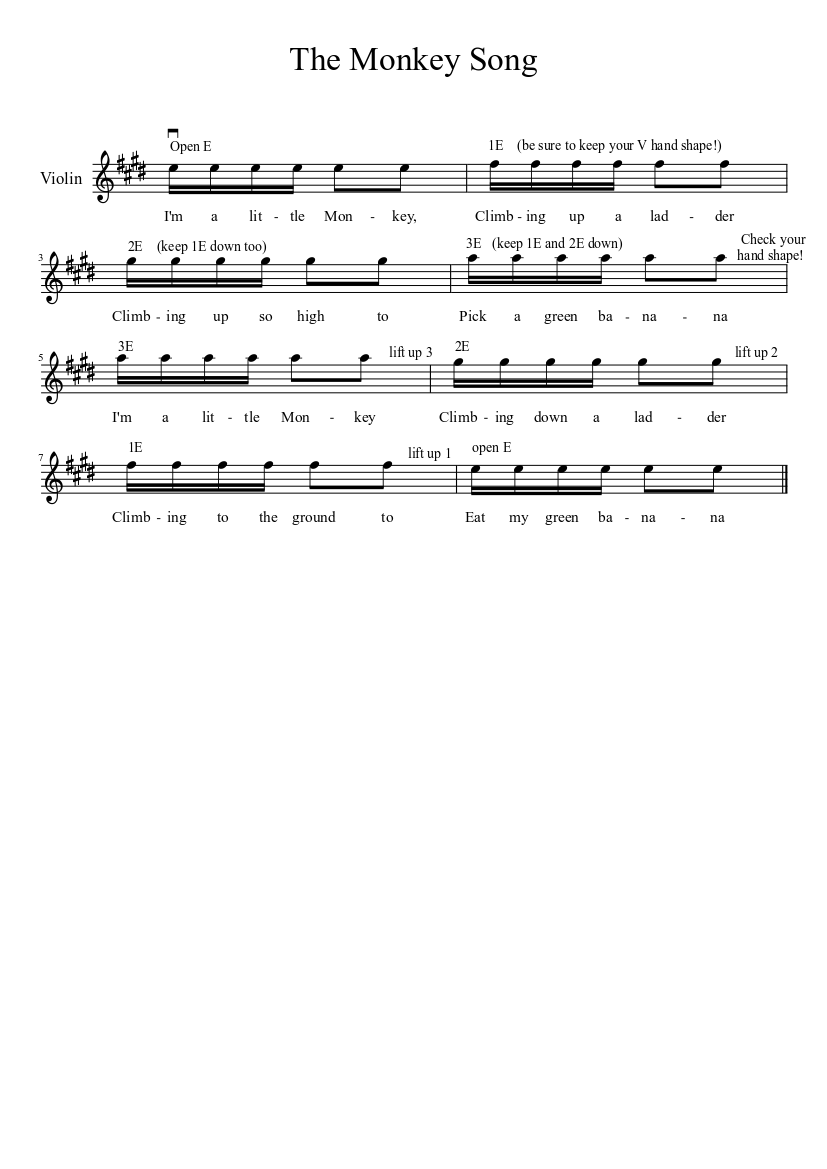 The Monkey Song Sheet Music for Violin (Solo) | MuseScore.com