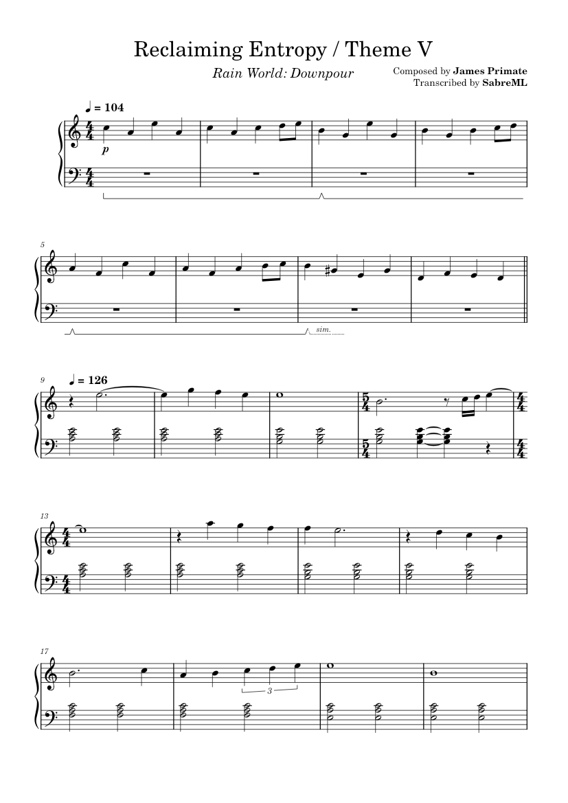 Reclaiming Entropy – James Primate (Rain World) Sheet music for Piano ...