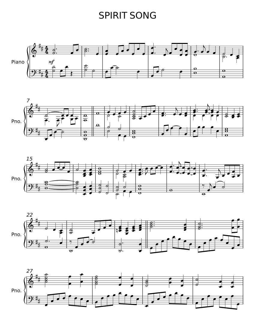 SPIRIT SONG Sheet music for Piano (Solo) | Musescore.com